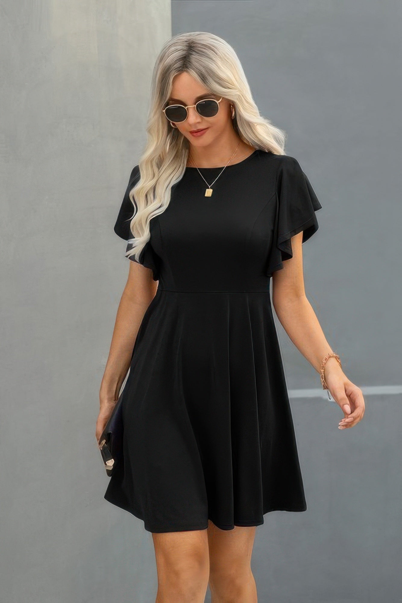 Elegant Solid Crew Neck Butterfly Sleeve Slim Dress – Generational Gems Clothing Boutique